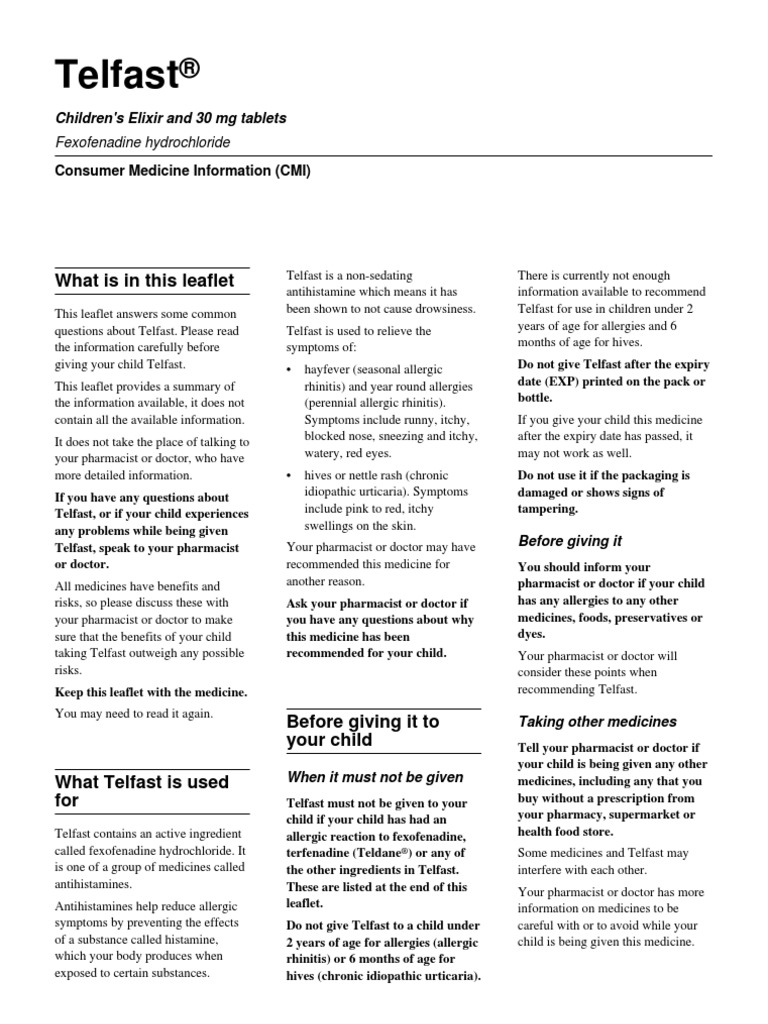 Telfast | PDF | Allergy | Pharmacology