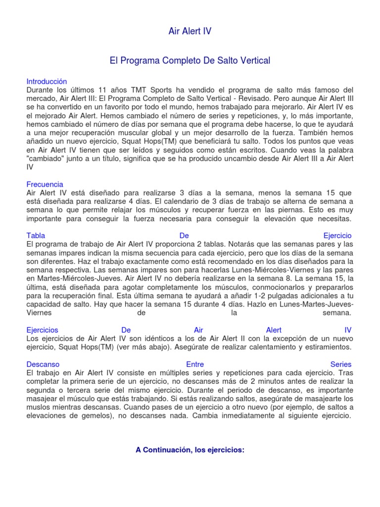 Air Alert IV: Programa de Salto Vertical | PDF | Ejercicio físico ...