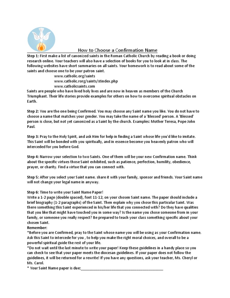 How To Choose A Confirmation Name | PDF | Saint | Confirmation