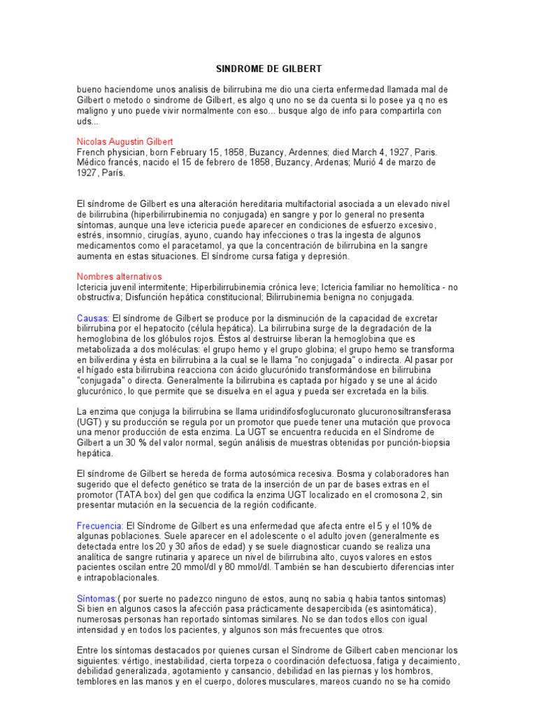 Sindrome de Gilbert | Descargar gratis PDF | Medicina CLINICA ...