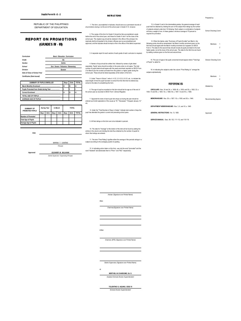 DepEd Form 18-E-2: Promotion Report | PDF | Curriculum | Philippines