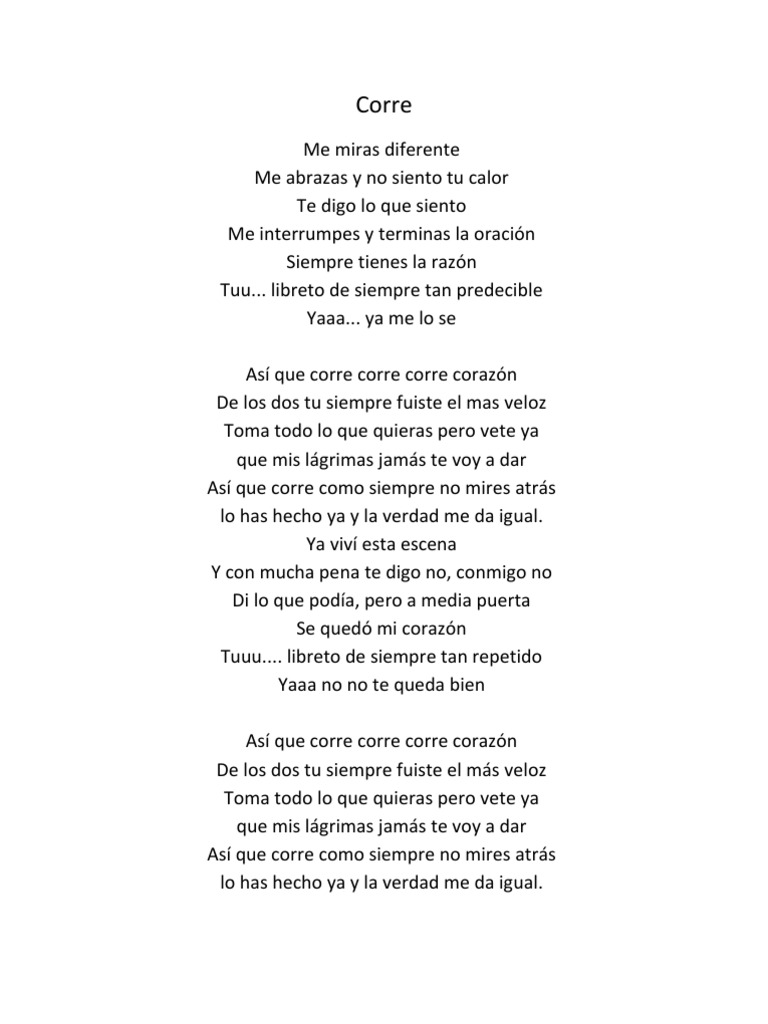 Corre - LETRA Jesse & Joy | PDF