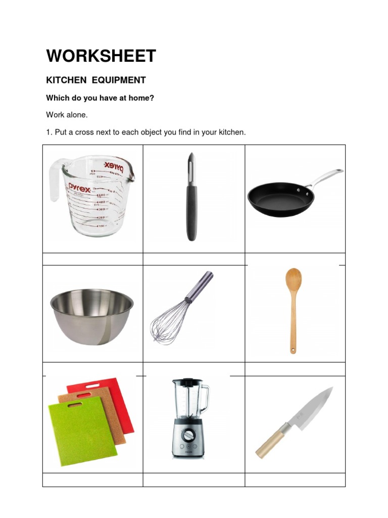 Worksheet: Kitchen Equipment | PDF