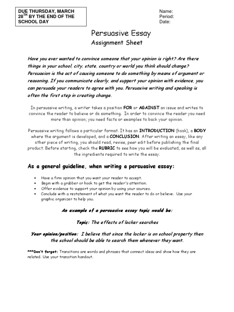 Persuasive Essay Assignment Guide | PDF | Persuasion | Essays