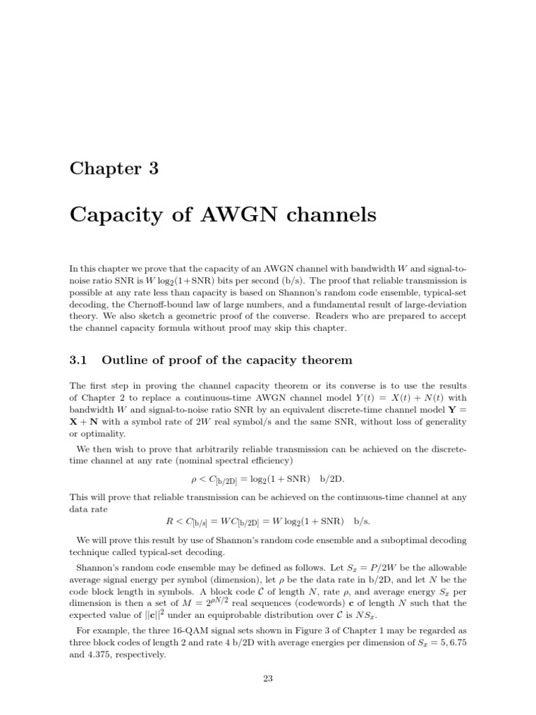 Chap 3 Capacity of AWGN Channels | PDF | Signal To Noise Ratio | Sphere