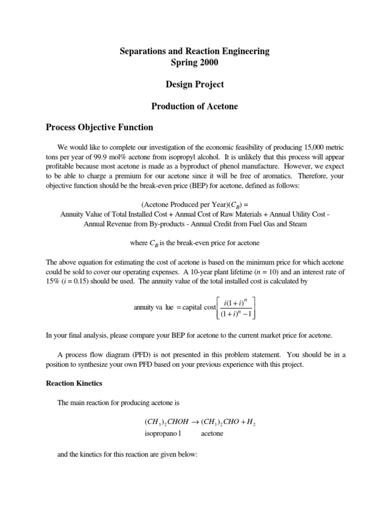 Acetone Production | PDF | Chemical Reactor | Steam