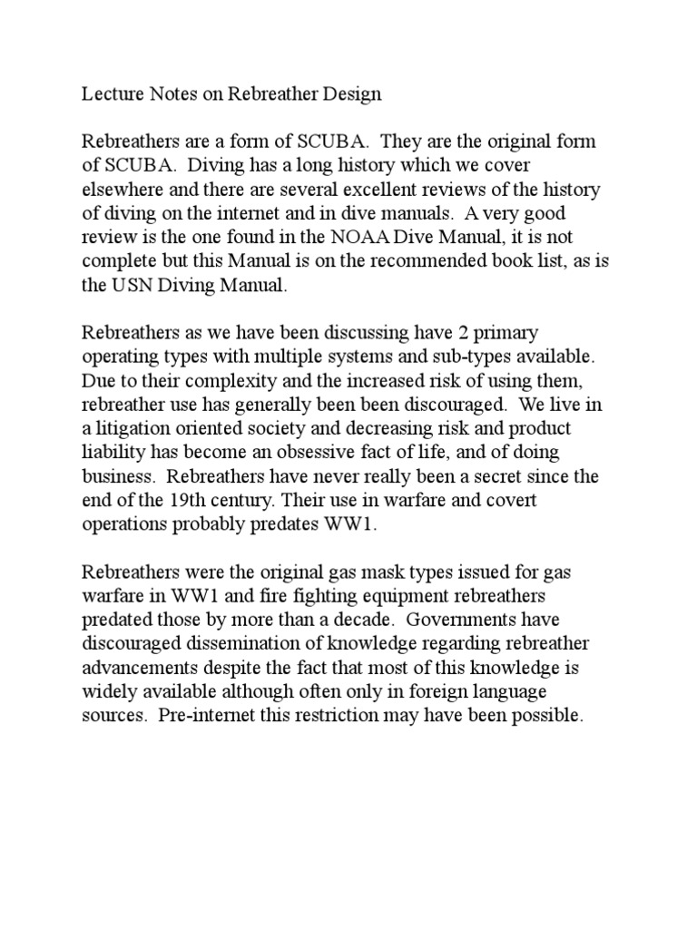 Lecture Notes Rebreather SCUBA Design | PDF | Scuba Diving | Underwater ...