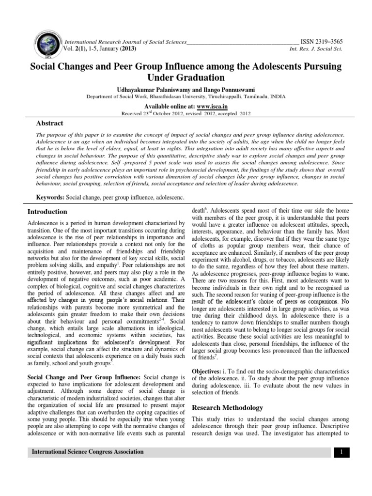 Social Changes and Peer Group Influences Among Adolescents | PDF ...