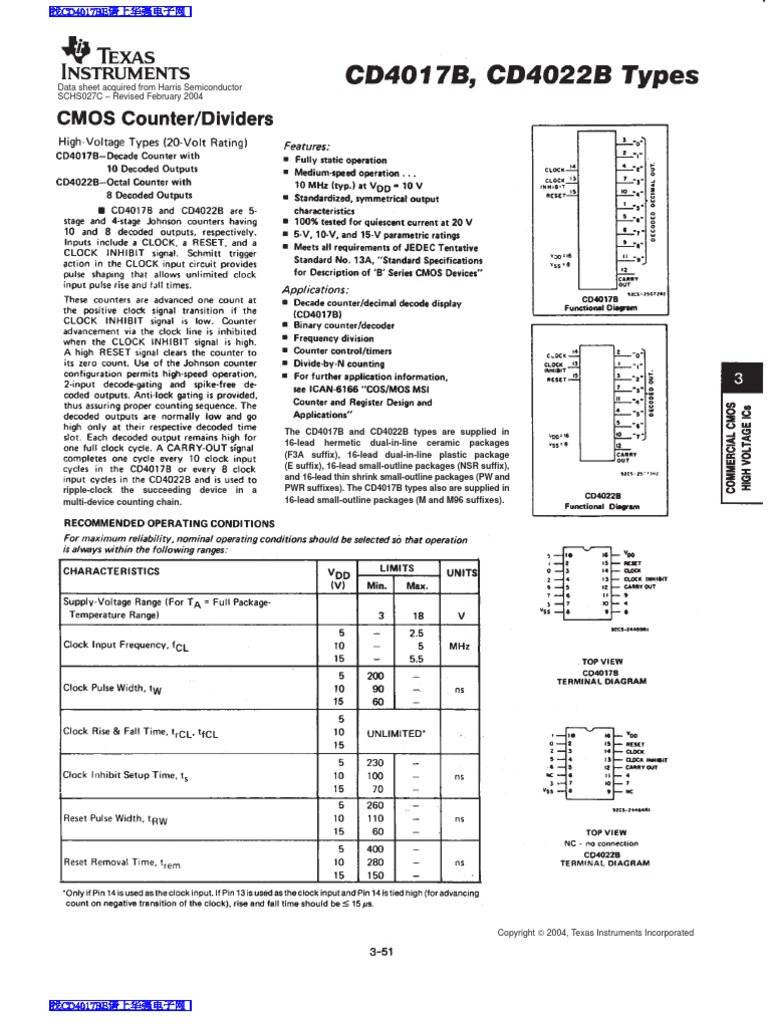 Data Sheet IC CD4017BE | PDF | Electronics | Science