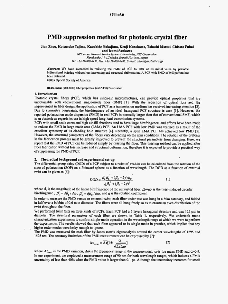 PMD Suppression Method For Photonic Crystal Fiber: (PCF), (SM PCF (Z ...