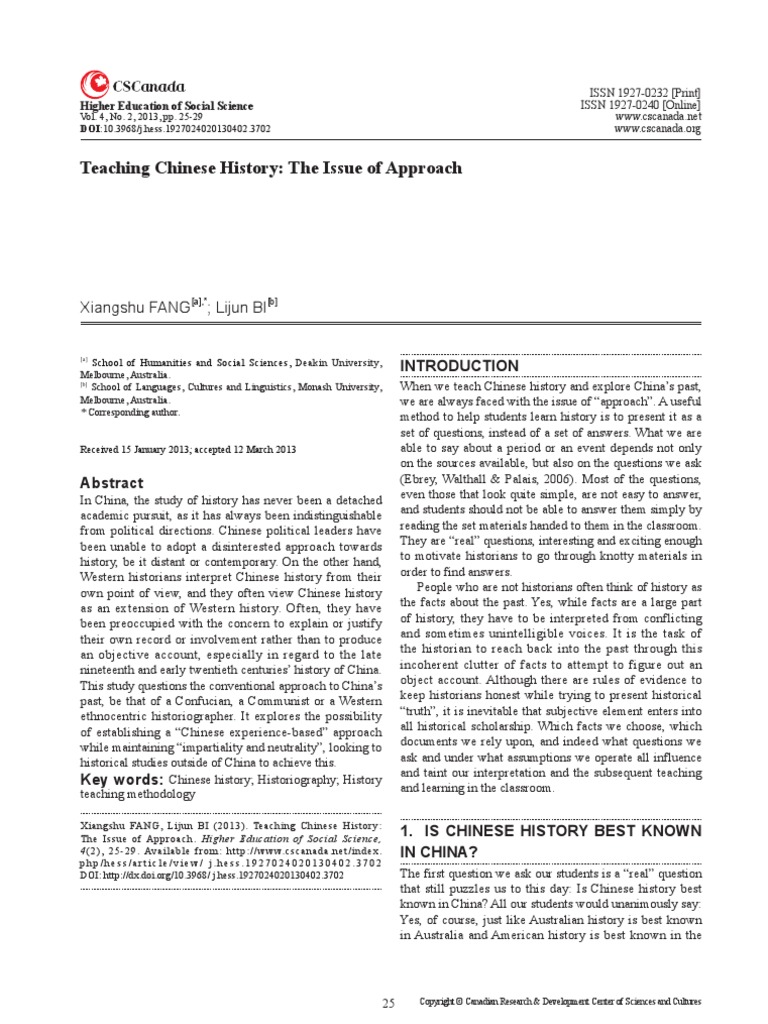 Teaching Chinese History: The Issue of Approach | PDF | Romance Of The ...