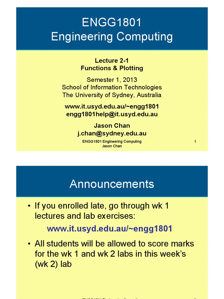 ENGG1801 Engineering Computing: Lecture 2-1 Functions & Plotting | PDF | Errors And Residuals ...