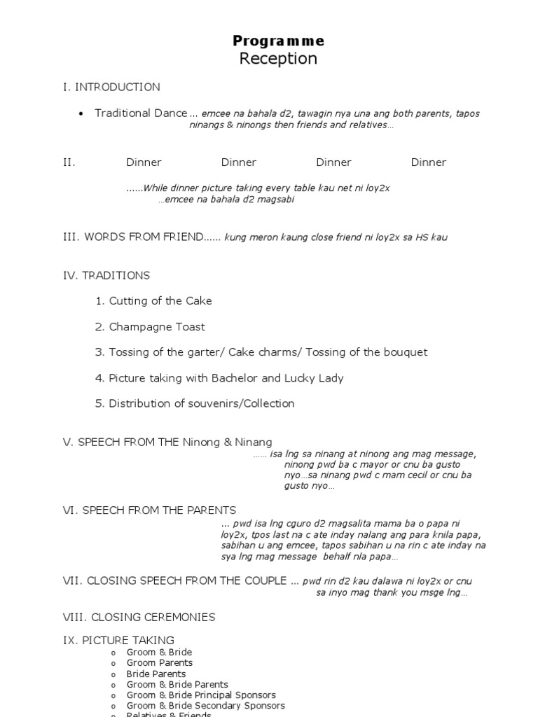 Wedding Reception Programme | PDF | Wedding | Bride