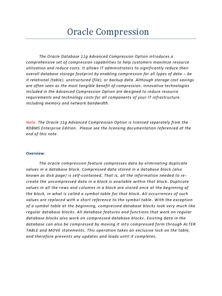 Oracle Compression Pdf Oracle Database Data Compression 