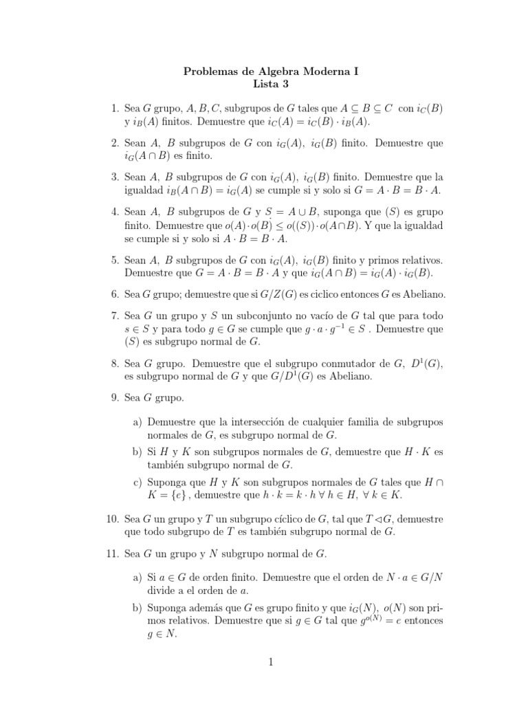 Algebra Moderna Lista 3 | PDF | Grupo (Matemáticas) | Estructuras ...