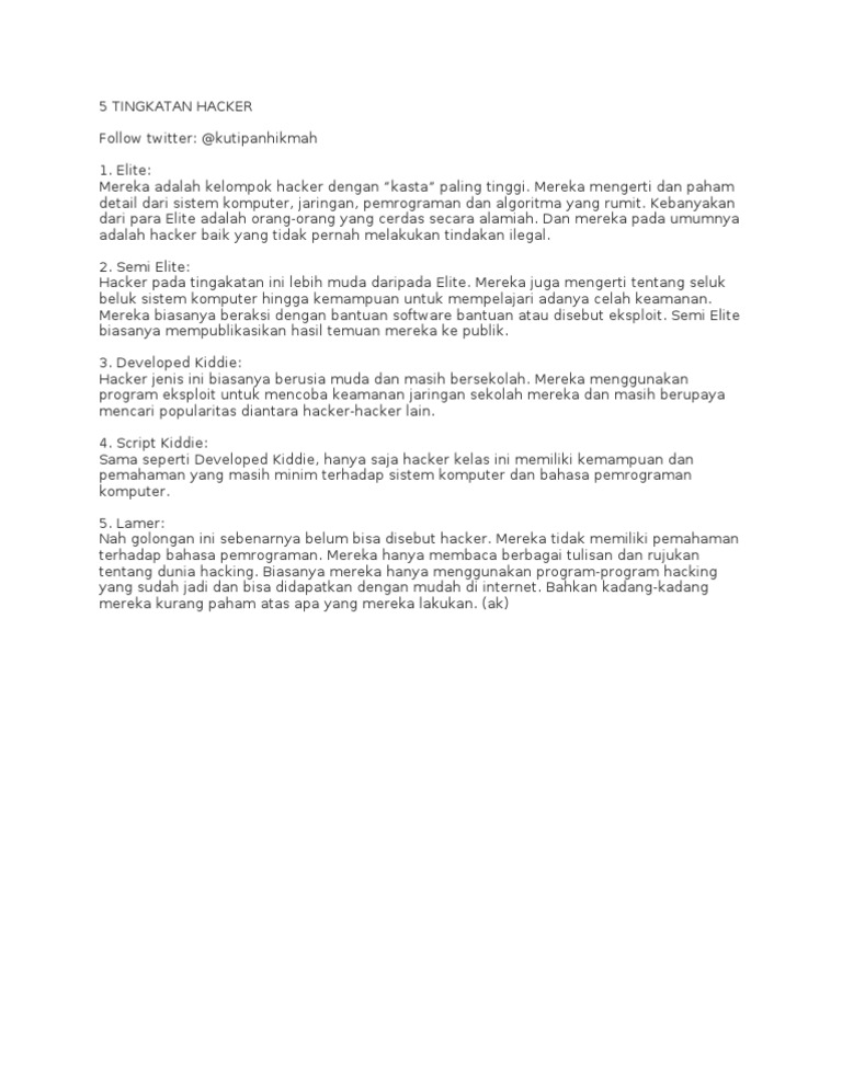 5 Tingkatan Hacker | PDF | Game & Aktivitas | Komputer