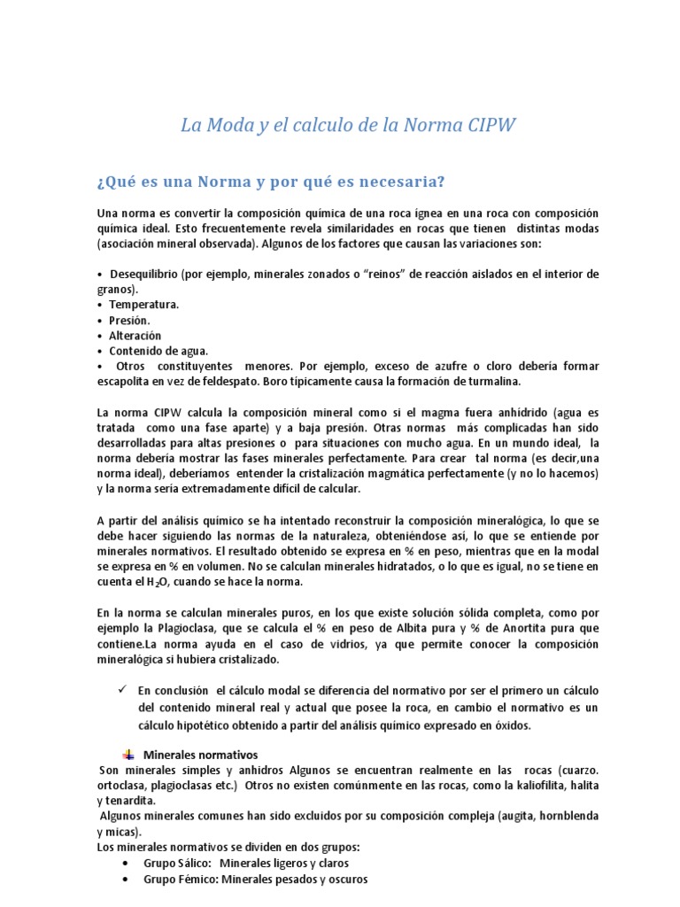 Cálculo de la Norma CIPW en Rocas | PDF | Minerales | Sólidos cristalinos