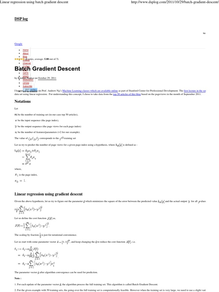 Linear Regression Using Batch Gradient Descent | PDF | Modulation ...