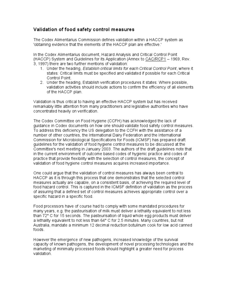 Validation of Food Safety Control Measures | PDF | Hazard Analysis And ...