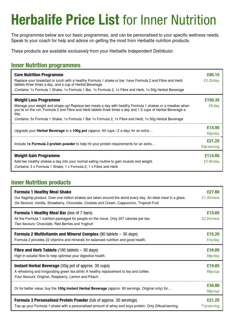 Herbalife Inner Nutrition Price List | PDF