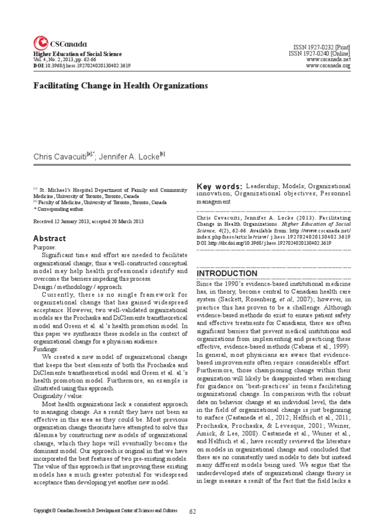 Facilitating Change in Health Organizations | PDF | Conceptual Model ...