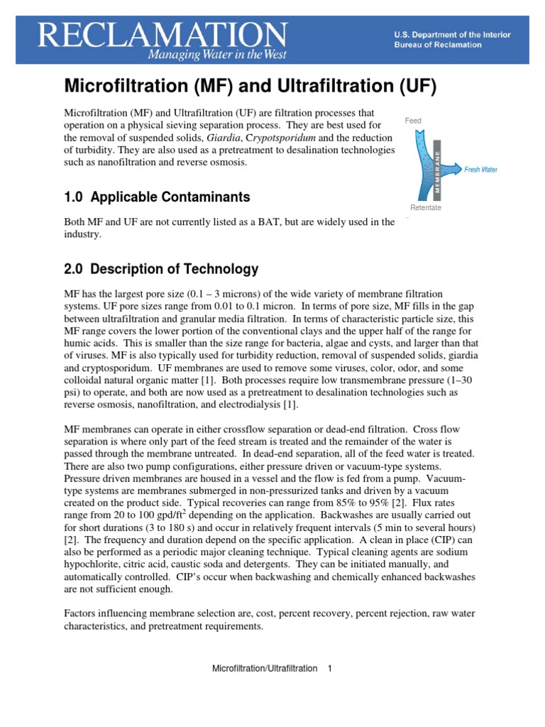 Microfiltration and Ultrafiltration Overview | PDF | Membrane | Water ...
