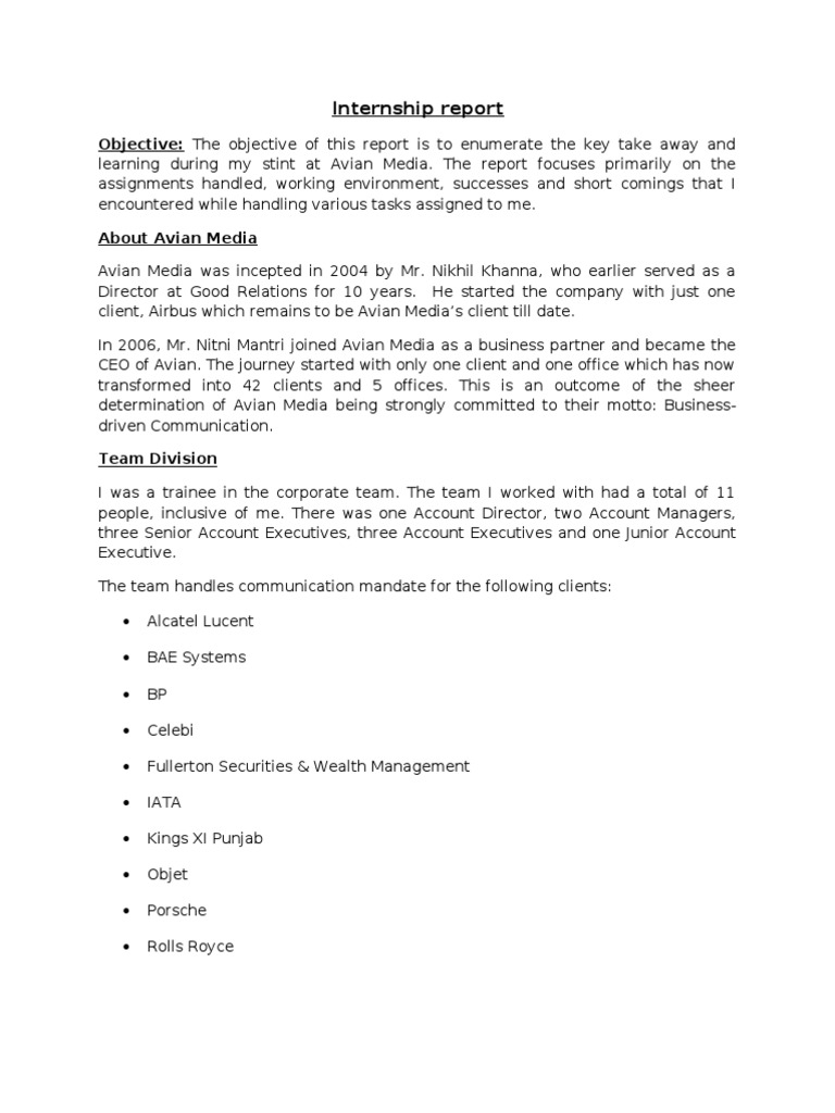 Internship Report: Objective: The Objective of This Report Is To ...