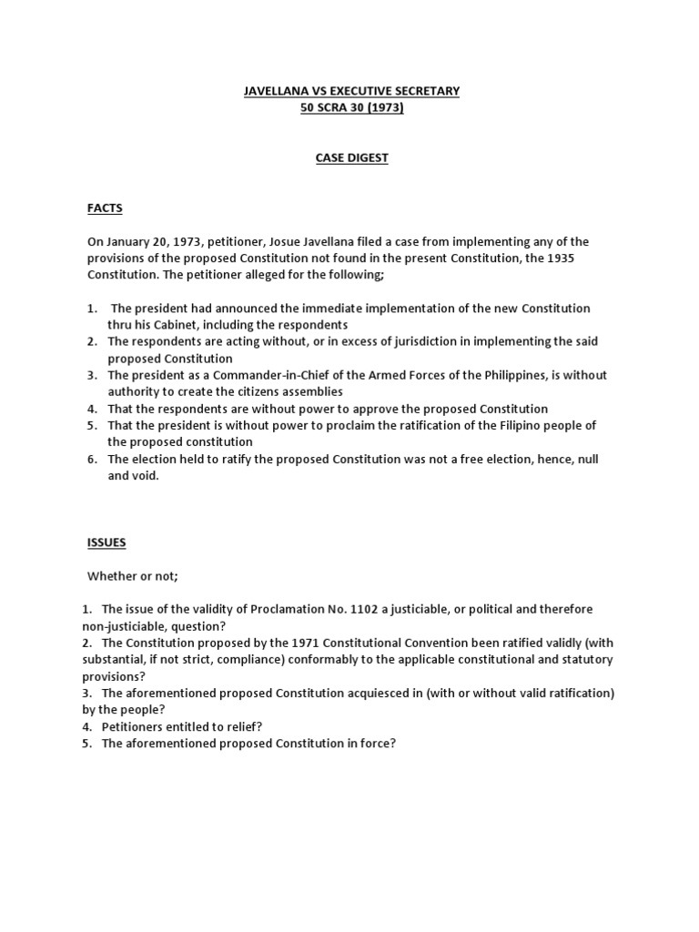 Javellana Vs Executive Secretary | Download Free PDF | Ratification ...