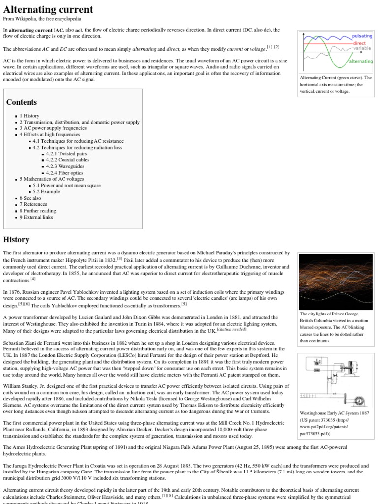 Alternating Current - Wikipedia, The Free Encyclopedia | PDF ...