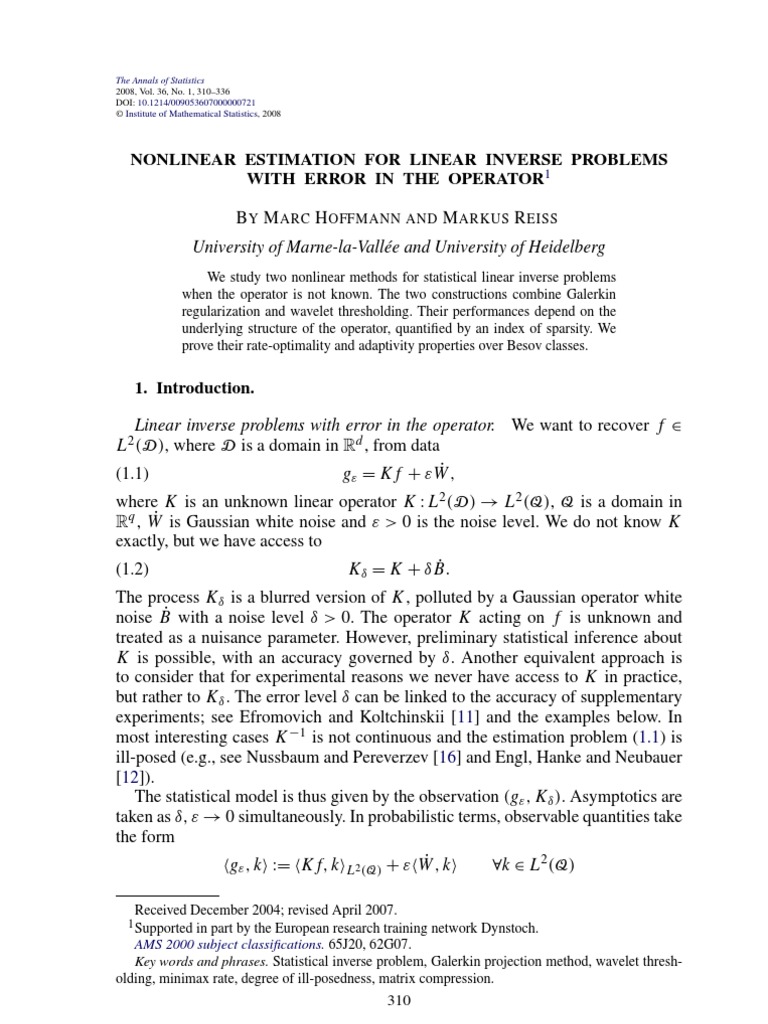 Nonlinear Estimation For Linear Inverse Problems With Error in The Operator | Download Free PDF ...