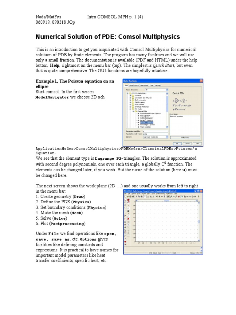 Numerical Solution of PDE: Comsol Multiphysics: Example 1, The Poisson ...