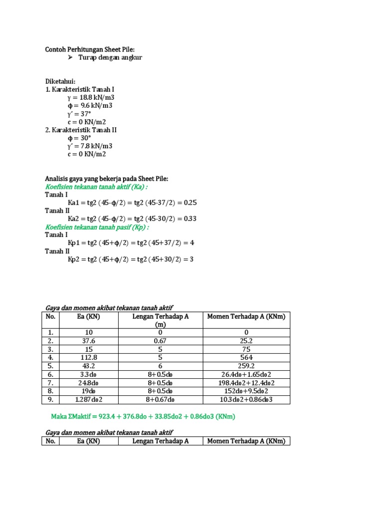 Contoh Perhitungan Sheet Pile | PDF