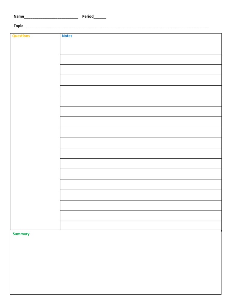 Cornell Notes Blank Template | PDF