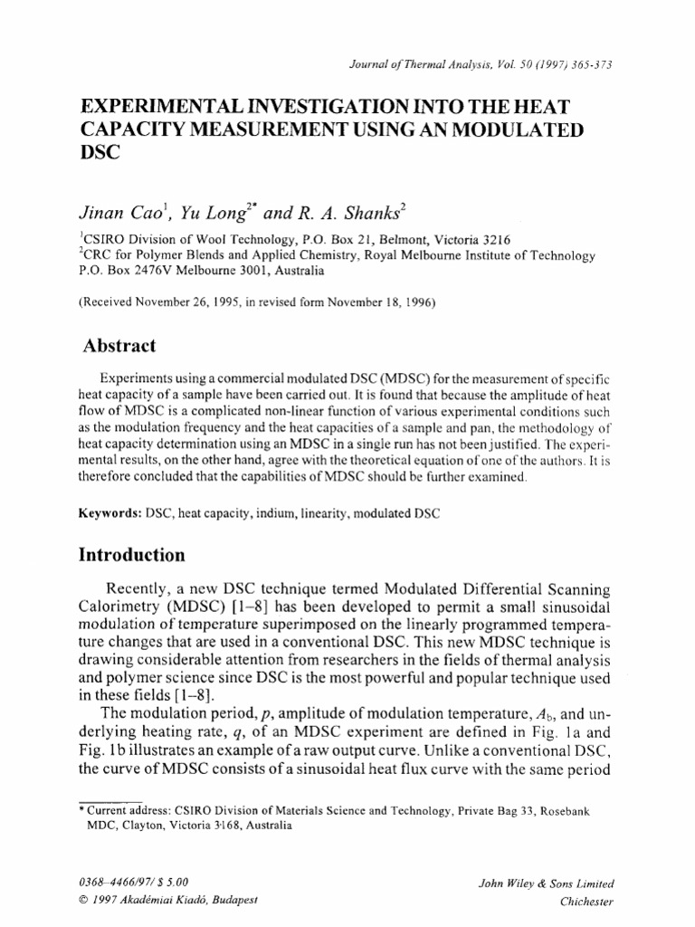 Experimental Investigation Into The Heat Capacity Measurement Using A ...