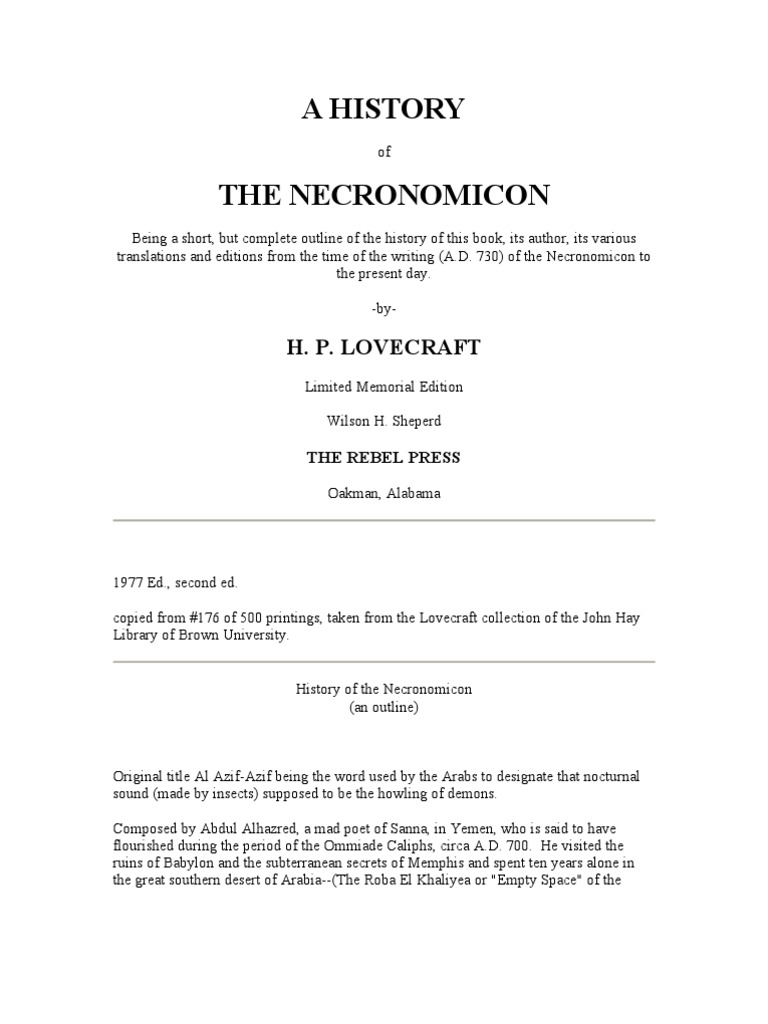 A History of The Necronomicon | PDF | Cthulhu Mythos | H. P. Lovecraft