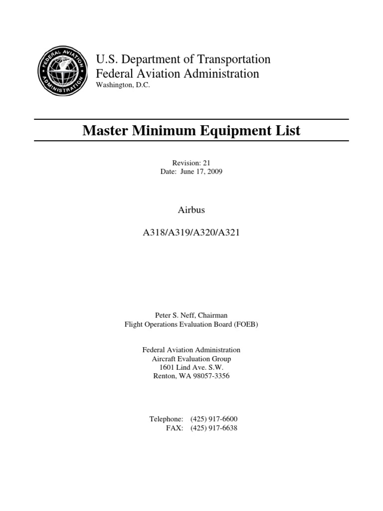 Master Minimum Equipment List: U.S. Department of Transportation ...