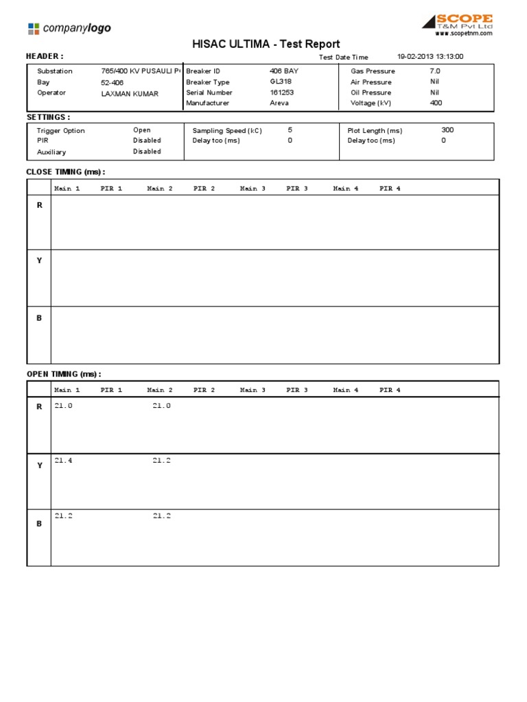 HISAC ULTIMA - Test Report: Header | PDF