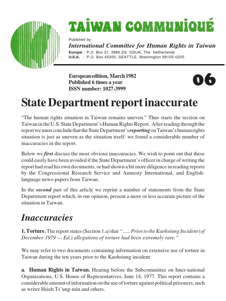 State Department Report Inaccurate: Inaccuracies | PDF | Taiwan ...