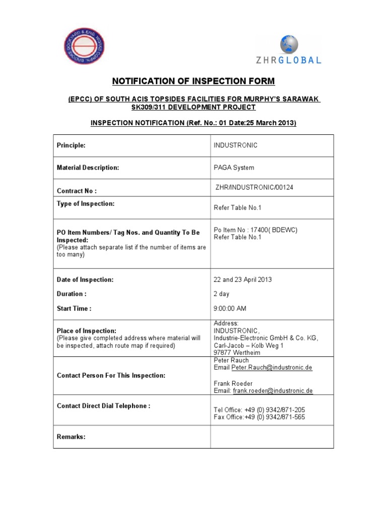 Notification of Inspection Form | PDF | Telecommunications | Computing