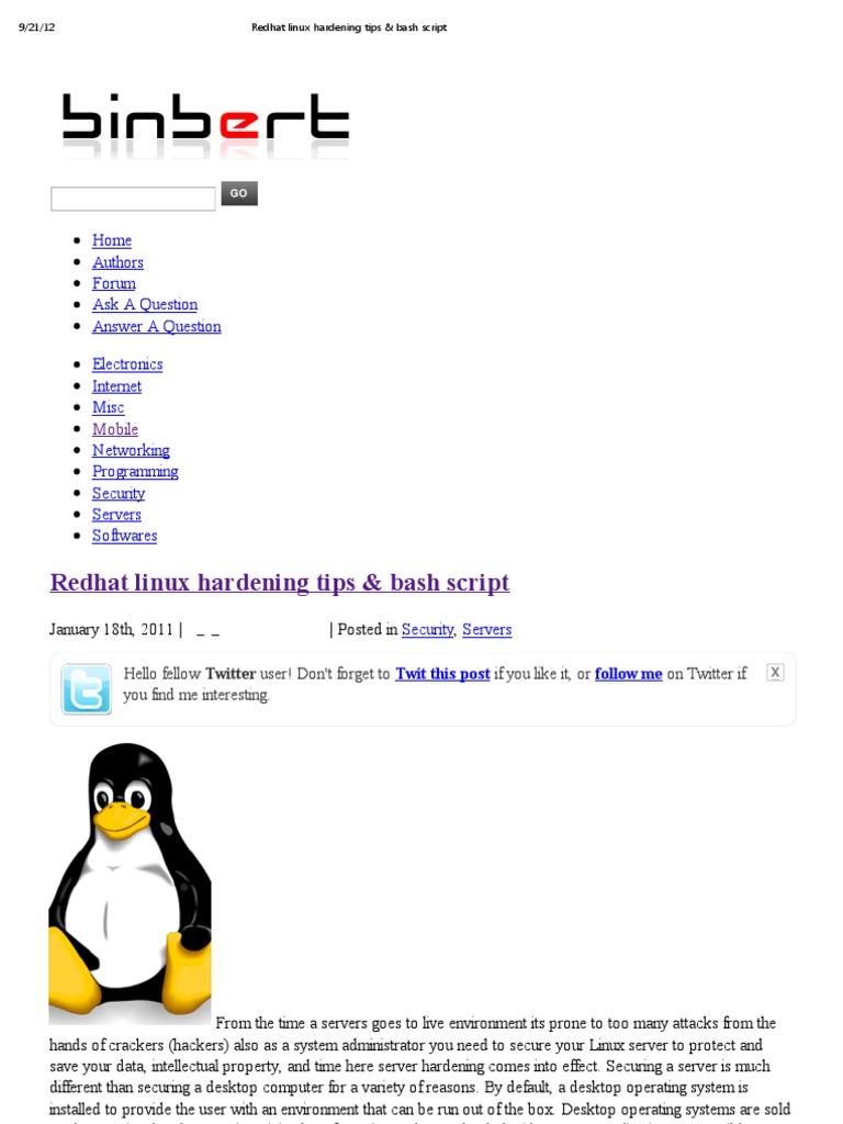 Redhat Linux Hardening Tips With Bash Script Pdf Secure Shell