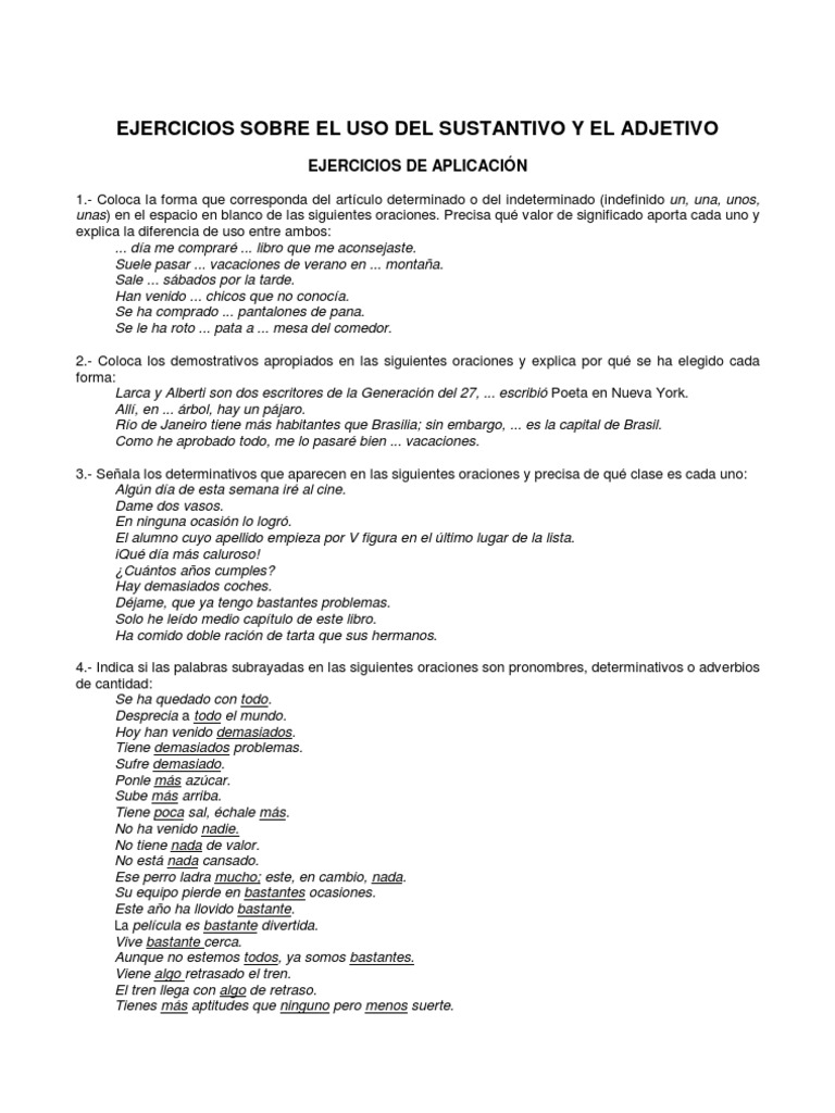 Ejercicios Sobre El Uso de Determinantes y Pronombres | PDF | Adjetivo ...