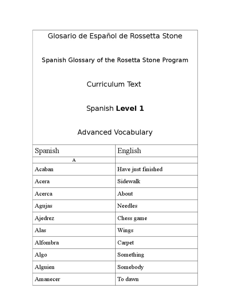 Spanish Rosetta Stone Vocabulary | PDF | Morphology | Onomastics