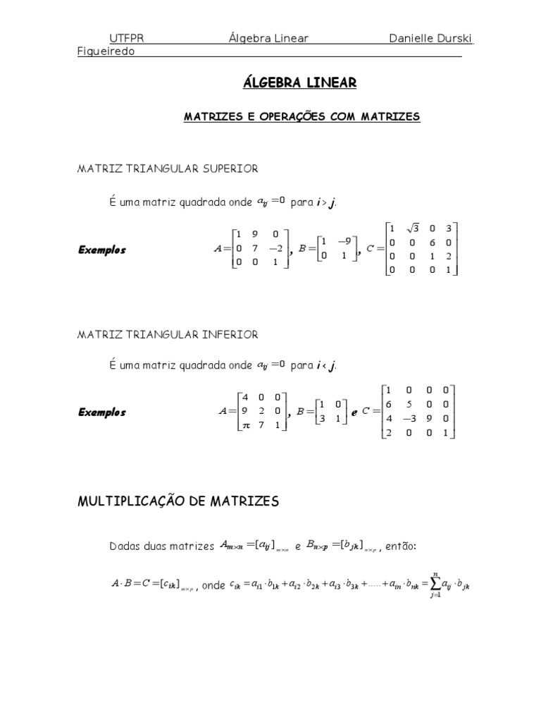 Álgebra Linear: Matrizes E Operações Com Matrizes | PDF | Matrix ...