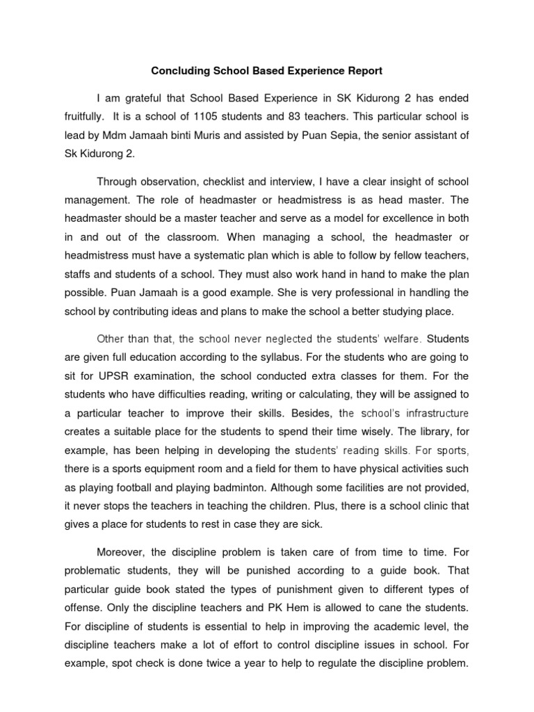 Pbs - 7 Concluding School Based Experience Report | PDF | Teachers ...