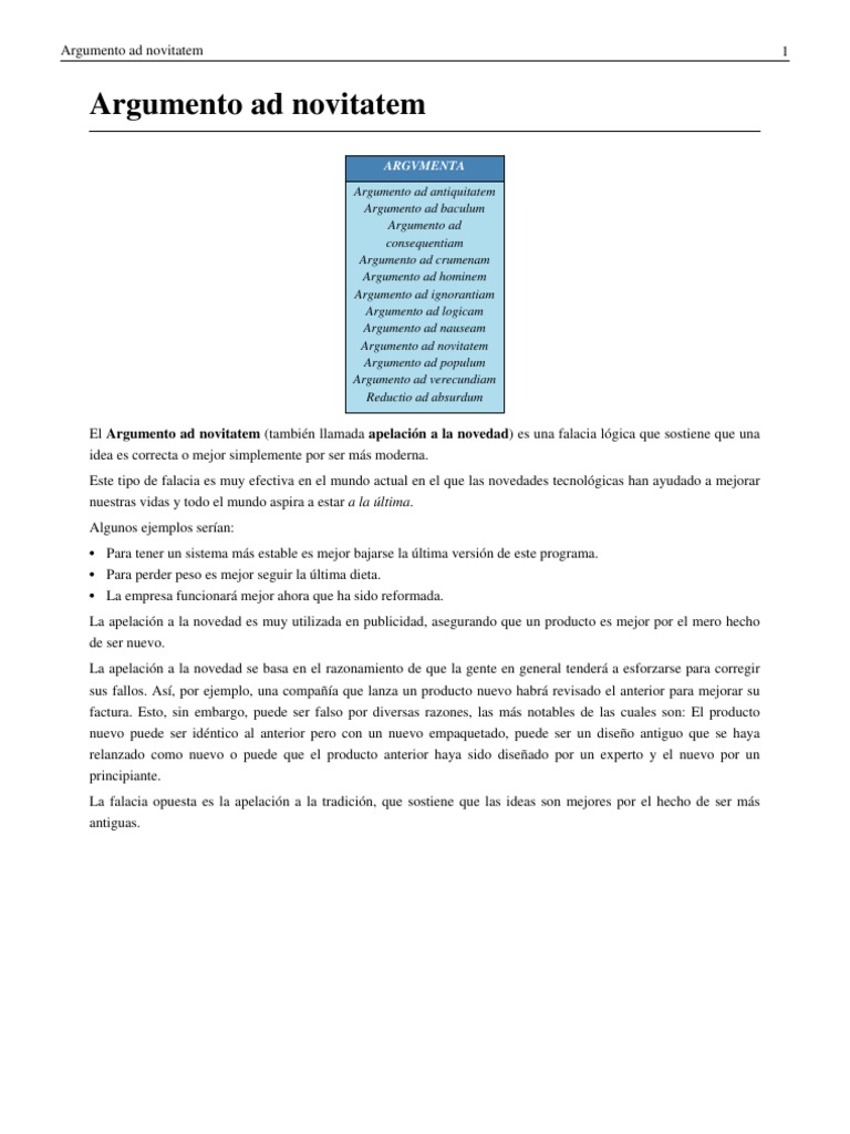 WIKIPEDIA - Falacia Argumento Ad Novitatem | PDF | Falacia | Lógica