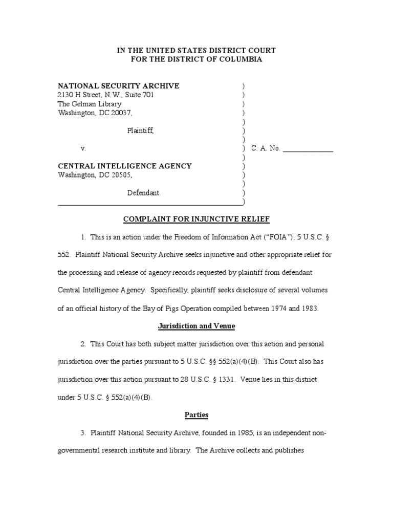 CIA Complaint Final | PDF | Freedom Of Information Act (United States ...