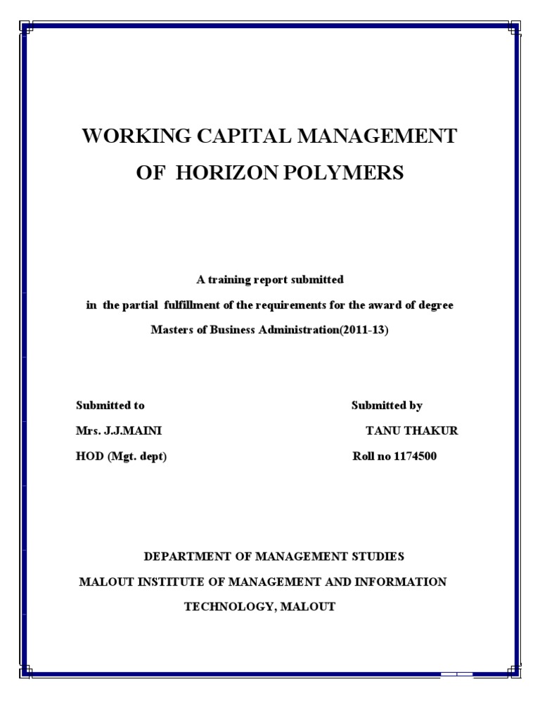 Horizon Polymers Working Capital Management | PDF | Factoring (Finance ...