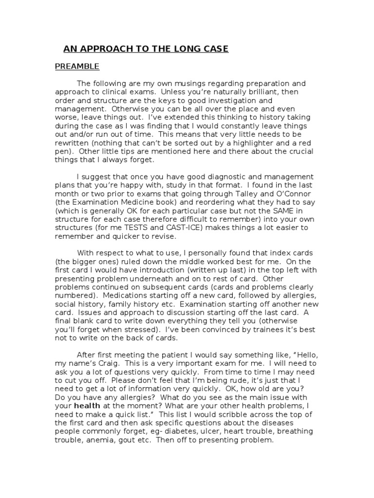 FRACP Long Case Notes | PDF | Differential Diagnosis | Medical Diagnosis