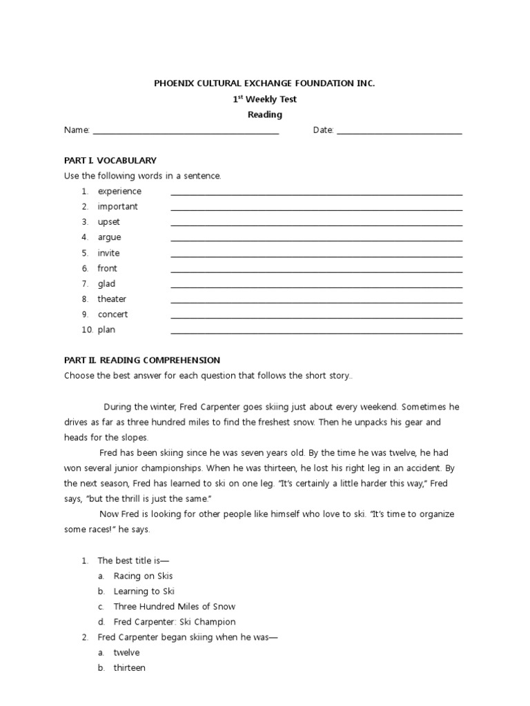 Reading Sample Test | PDF | Leisure