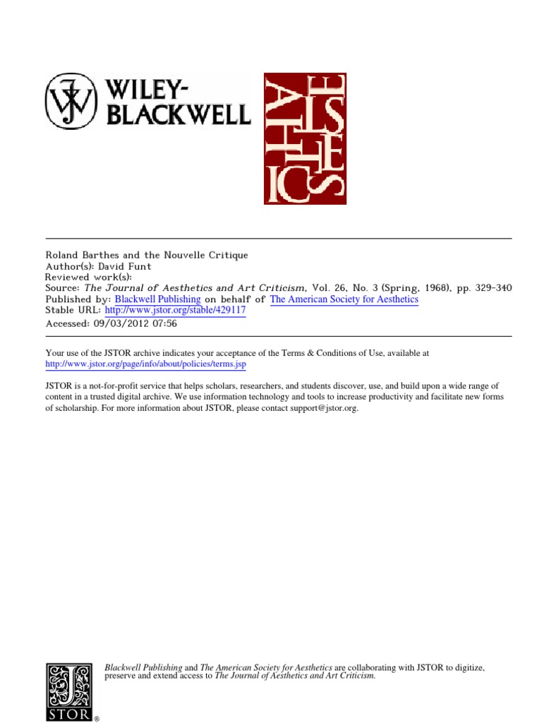 David Funt - Roland Barthes and The Nouvelle Critique | PDF | Criticism ...